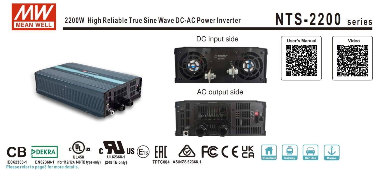اینورتر سینوسی هوشمند 2200 وات ورودی 48 ولت MEAN WELL NTS-2200-248